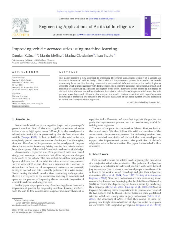 (PDF) Improving vehicle aeroacoustics using machine learning