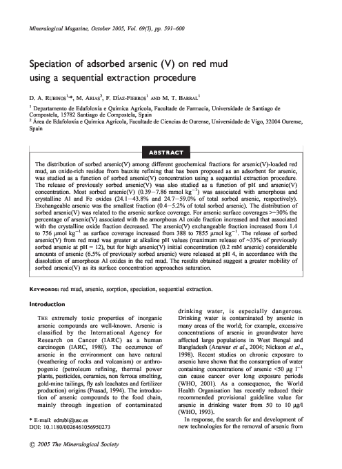 (PDF) Speciation of adsorbed arsenic(V) on red mud using a sequential extraction procedure