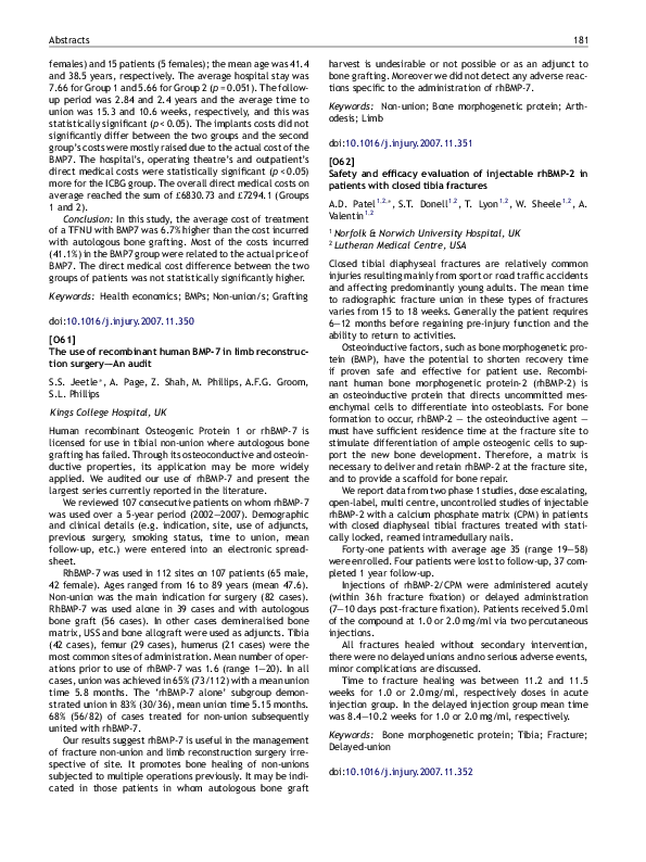 (PDF) Safety and efficacy evaluation of injectable rhBMP-2 in patients with closed tibia fractures