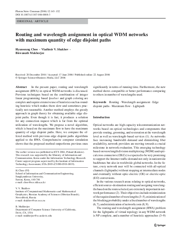 (PDF) Routing and wavelength assignment in optical WDM networks with maximum quantity of edge ...
