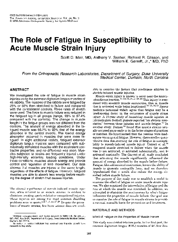 (PDF) The Role of Fatigue in Susceptibility to Acute Muscle Strain Injury
