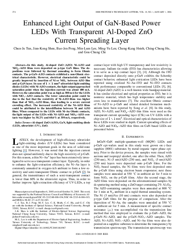 (PDF) Enhanced light output of GaN-based power LEDs with transparent Al-doped ZnO current ...