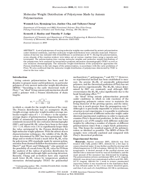(PDF) Molecular Weight Distribution of Polystyrene Made by Anionic ...