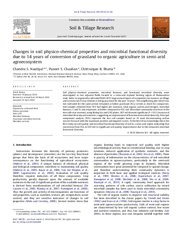 (PDF) Changes in soil physico-chemical properties and microbial functional diversity due to 14 ...