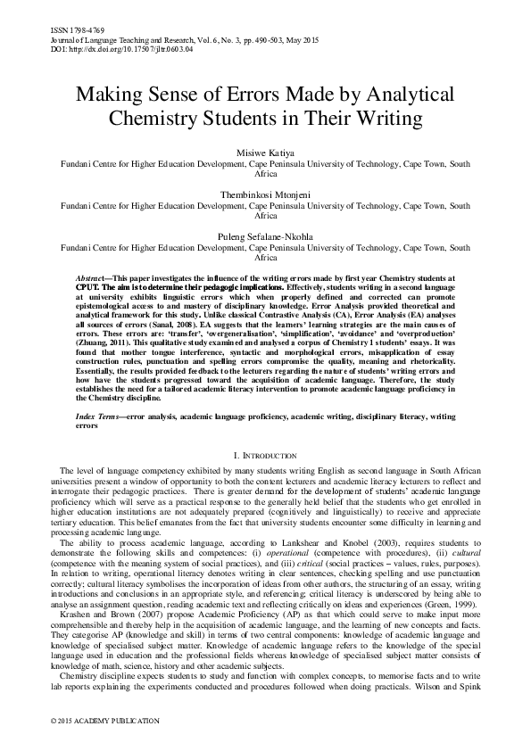 (PDF) Making Sense of Errors Made by Analytical Chemistry Students in ...