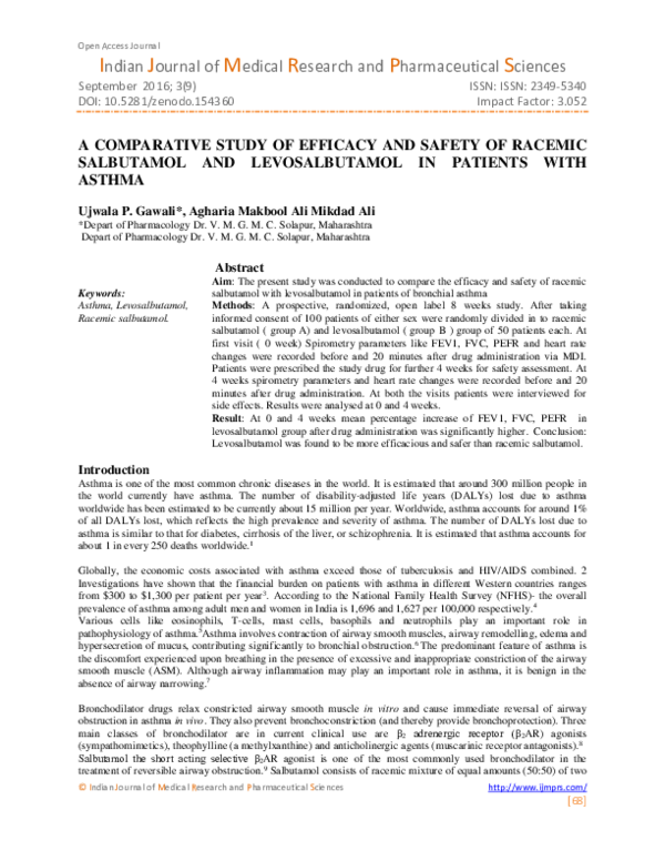 (PDF) A COMPARATIVE STUDY OF EFFICACY AND SAFETY OF RACEMIC SALBUTAMOL ...