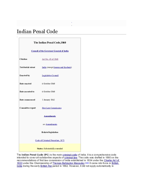 (DOC) Indian Penal Code The Indian Penal Code,1860