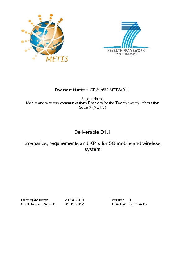 (PDF) EU FP7 INFSO-ICT-317669 METIS, D1.1 Scenarios, requirements and ...