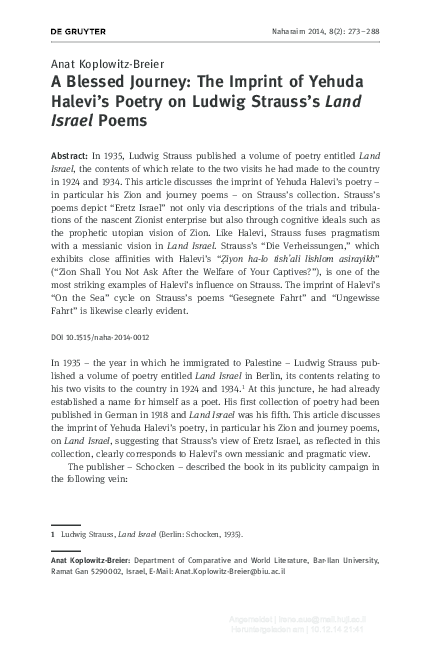 (PDF) A Blessed Journey: The Imprint of Yehuda Halevi’s Poetry on ...