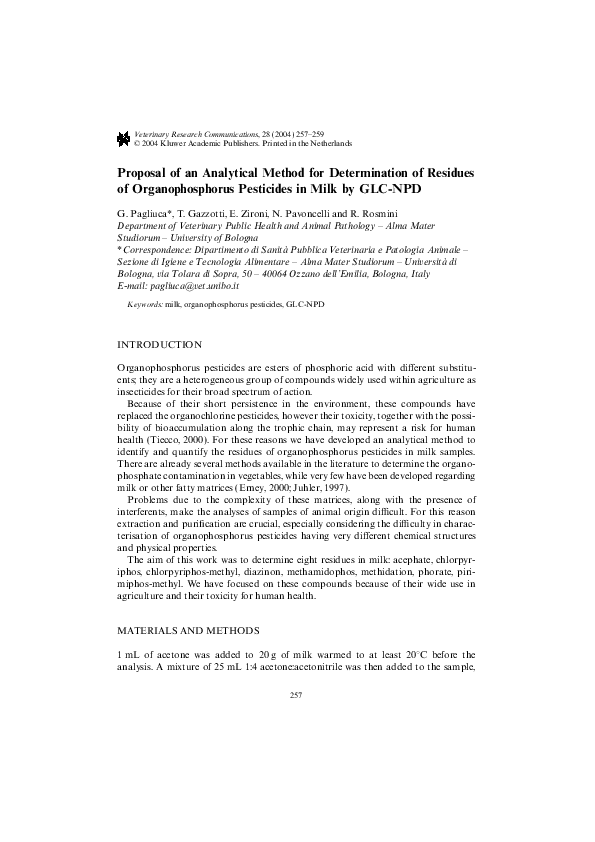 (PDF) Proposal of an Analytical Method for Determination of Residues of Organophosphorus ...
