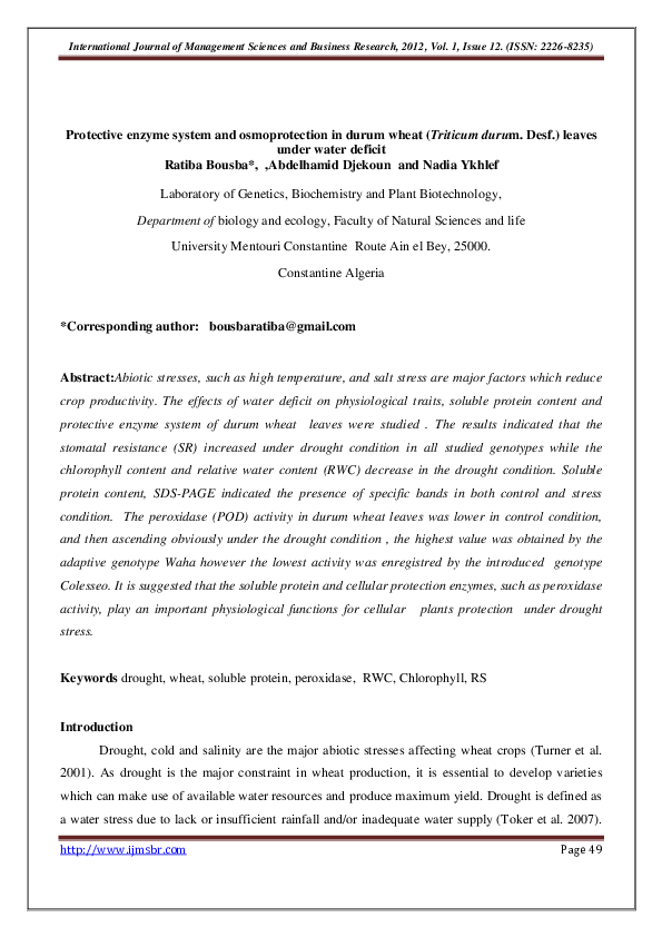 (PDF) Protective enzyme system and osmoprotection in durum wheat ...