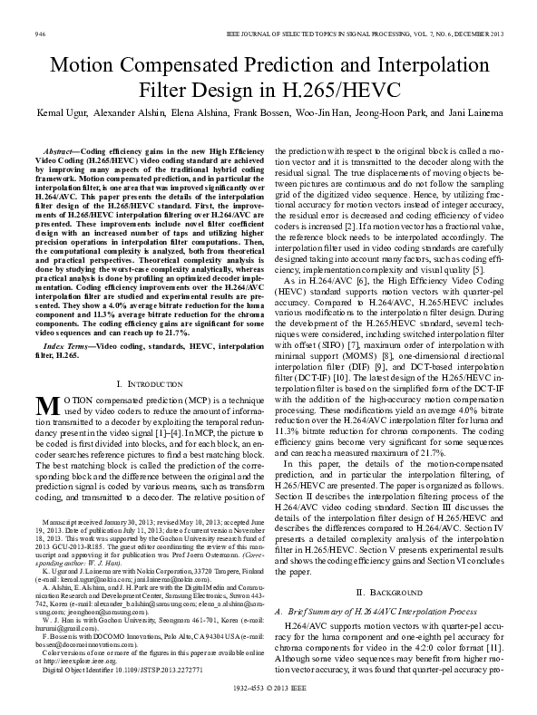 (PDF) Motion Compensated Prediction and Interpolation Filter Design in H.265/HEVC
