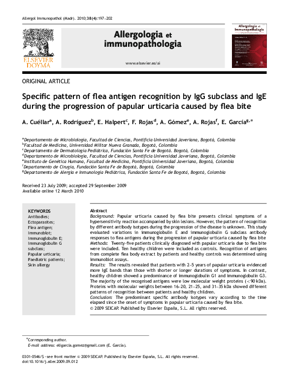 Pdf Specific Pattern Of Flea Antigen Recognition By Igg Subclass And