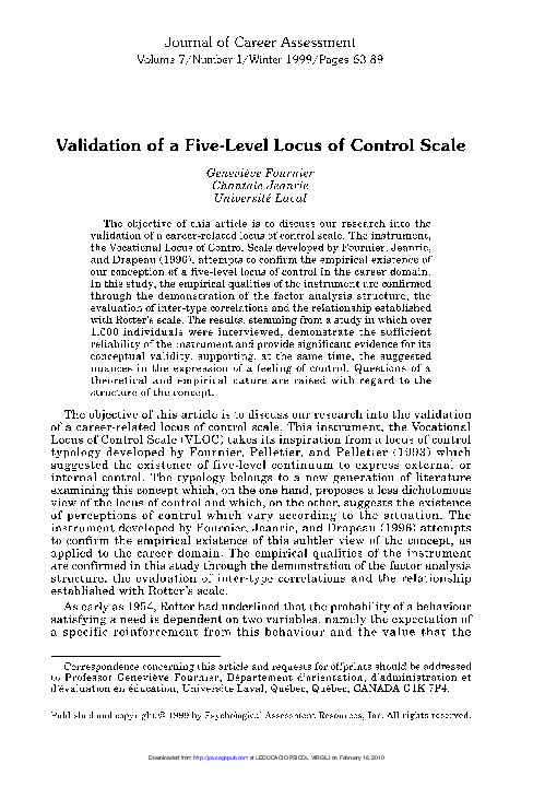 (PDF) Validation of a Five-Level Locus of Control Scale