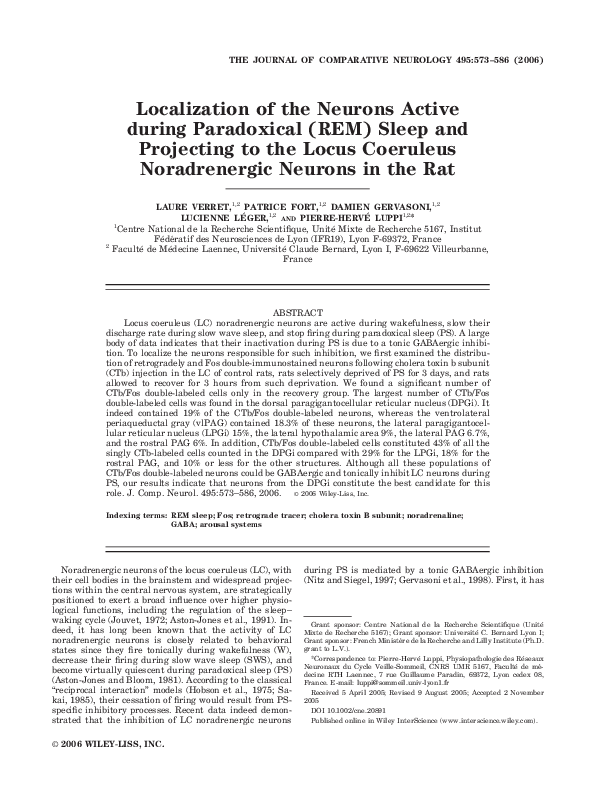 (PDF) Localization of the neurons active during paradoxical (REM) sleep ...