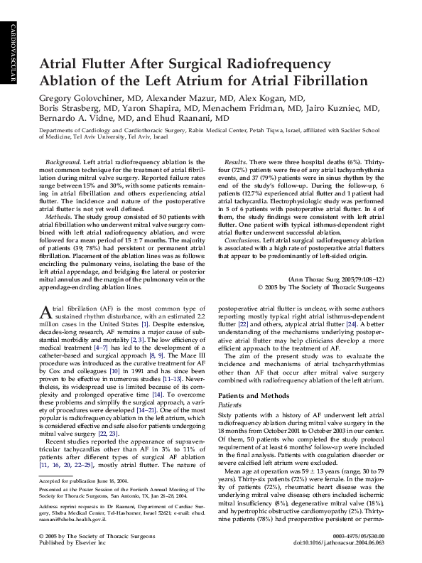 (PDF) Atrial Flutter After Surgical Radiofrequency Ablation of the Left ...