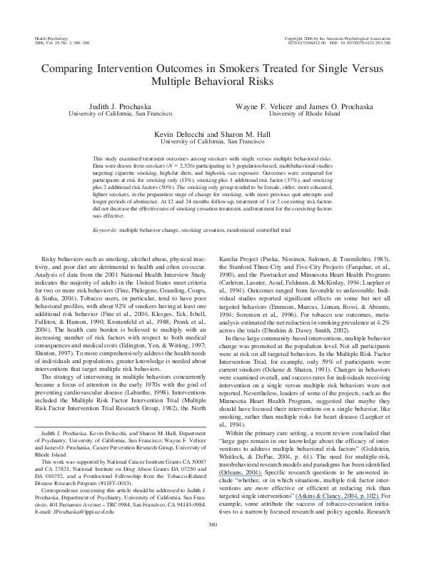(PDF) Comparing Intervention Outcomes in Smokers Treated for Single ...