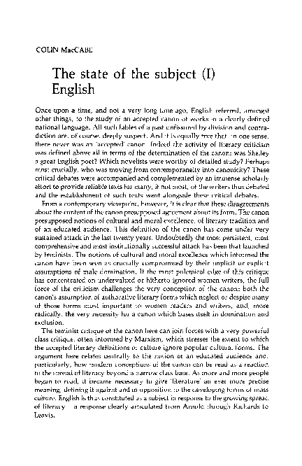 (PDF) The state of the subject (I) English
