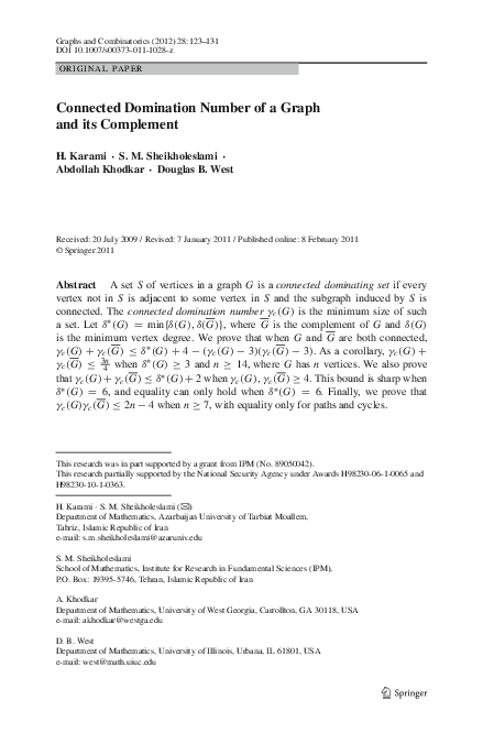 (PDF) Connected Domination Number of a Graph and its Complement