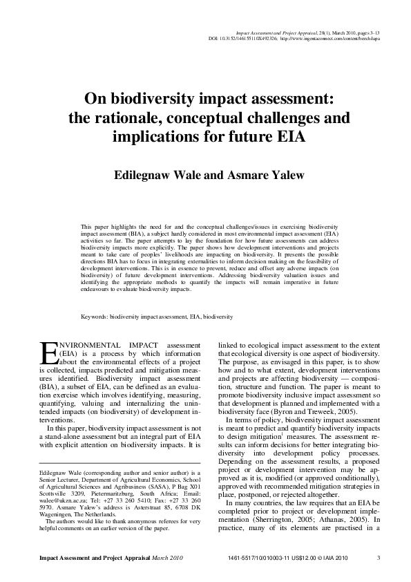 (PDF) On biodiversity impact assessment: the rationale, conceptual ...