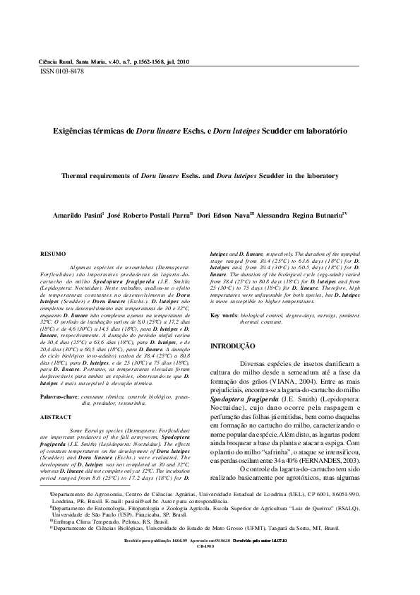 (PDF) Exigências térmicas de Doru lineare Eschs. e Doru luteipes ...