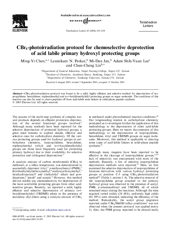 (PDF) CBr4-Photoirradiation Protocol for Chemoselective Deprotection of ...
