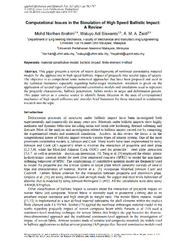 Pdf Computational Issues In The Simulation Of High Speed Ballistic