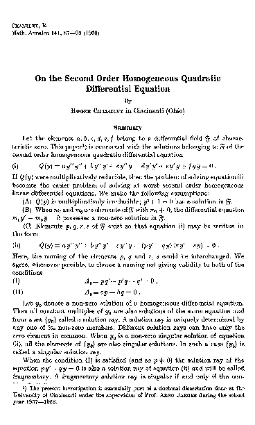 Pdf On The Second Order Homogeneous Quadratic Differential Equation