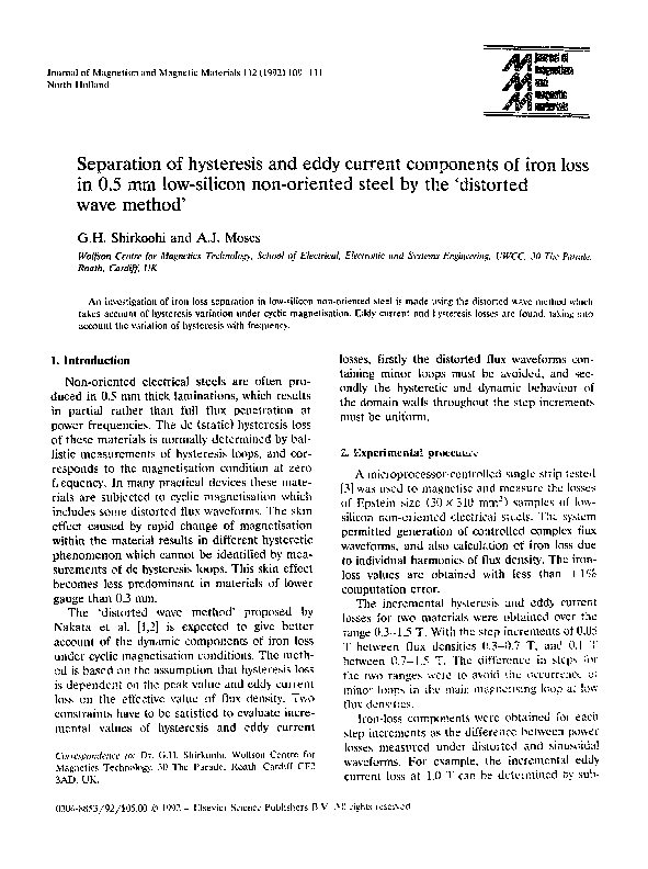 (PDF) Separation of hysteresis and eddy current components of iron loss ...
