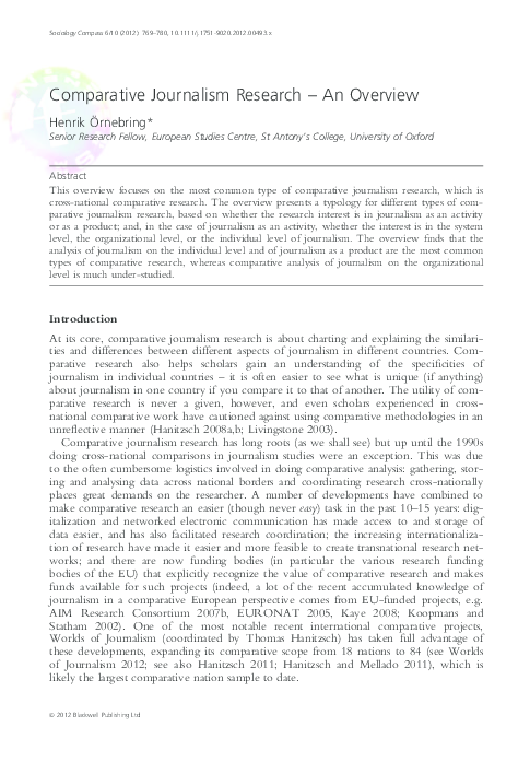(PDF) Comparative Journalism Research - An Overview (PDF) Comparative Journalism Research - An Overview