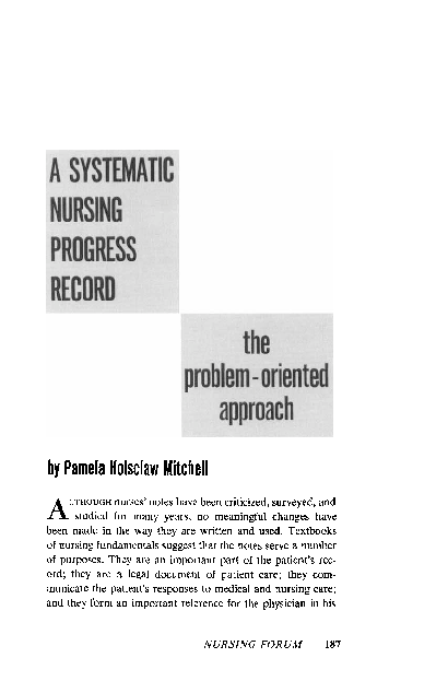 (PDF) A Systematic Nursing Progress Record