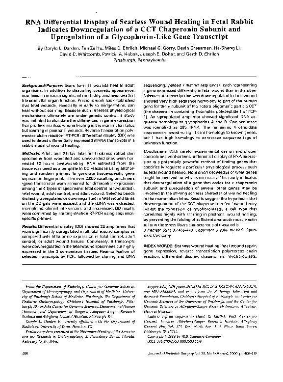 (PDF) RNA differential display of scarless wound healing in fetal ...
