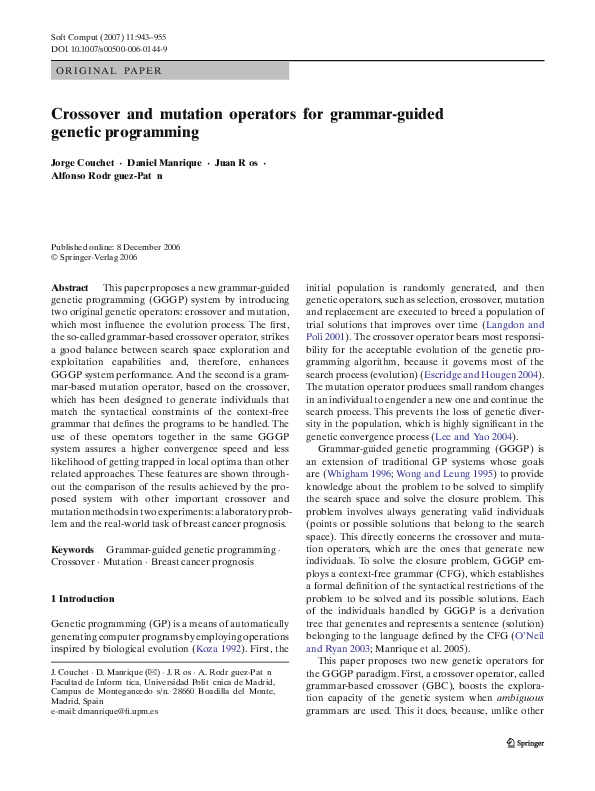(PDF) Crossover and mutation operators for grammar-guided genetic programming