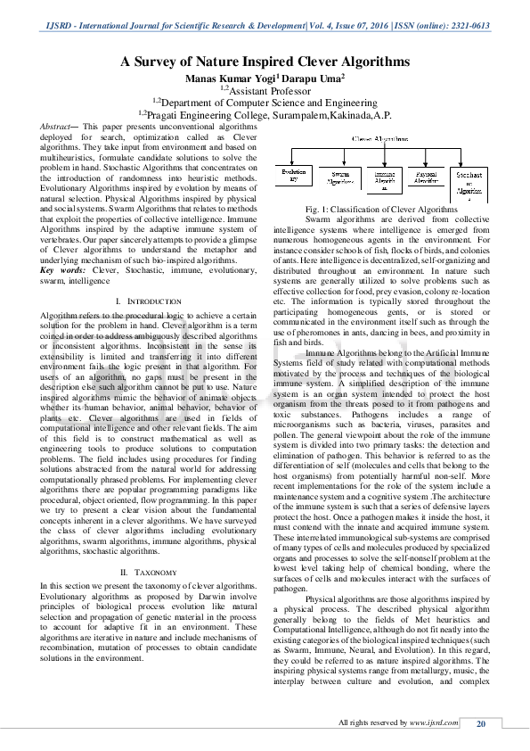 (PDF) A Survey of Nature Inspired Clever Algorithms