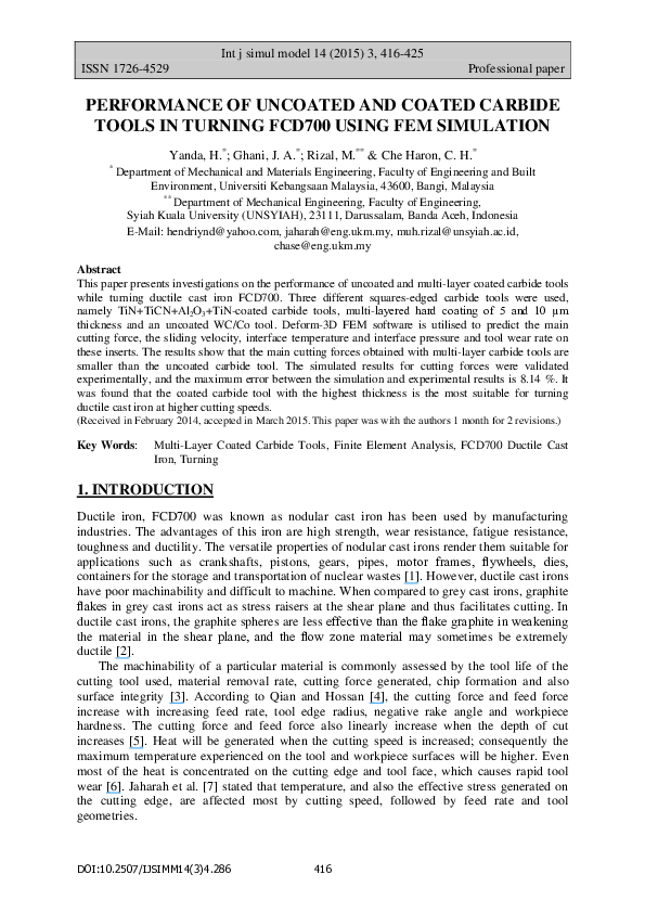 (PDF) Performance of Uncoated and Coated Carbide Tools in Turning ...