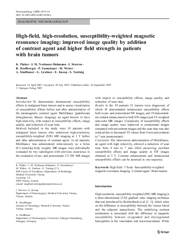 (PDF) High-field, high-resolution, susceptibility-weighted magnetic ...