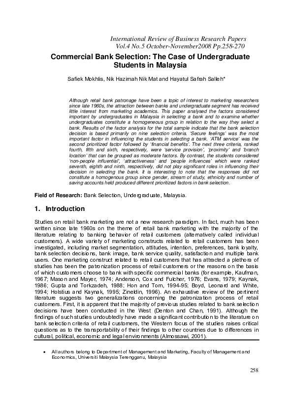 (PDF) Commercial Bank Selection: The Case of Undergraduate Students in ...