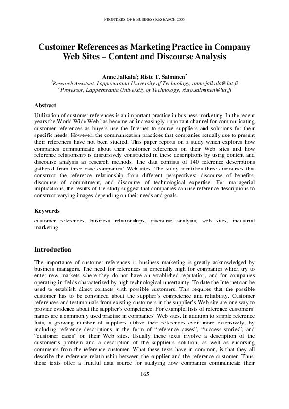 (PDF) Customer References as Marketing Practice in Company Web Sites ...