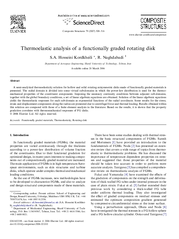 Pdf Thermo Elastic Analysis Of A Functionally Graded Rotating Disk With Small And Large
