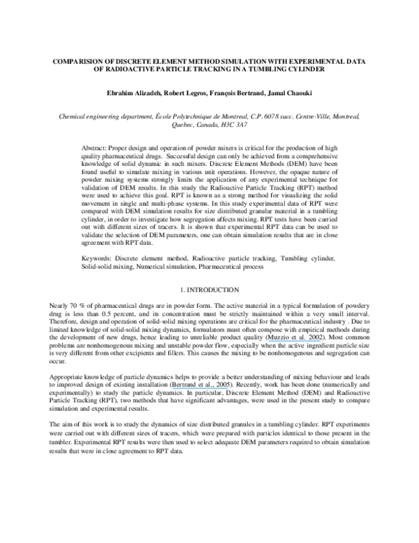 Pdf Comparision Of Discrete Element Method Simulation With Experimental Data Of Radioactive