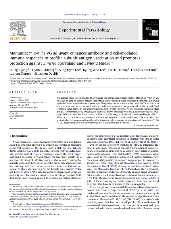 (PDF) Montanide™ ISA 71 VG adjuvant enhances antibody and cell-mediated ...