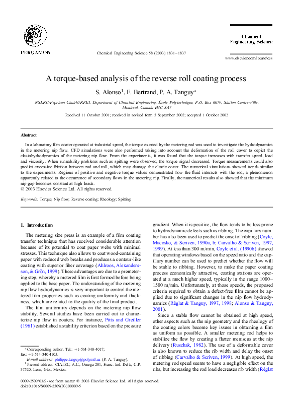 (PDF) A torque-based analysis of the reverse roll coating process