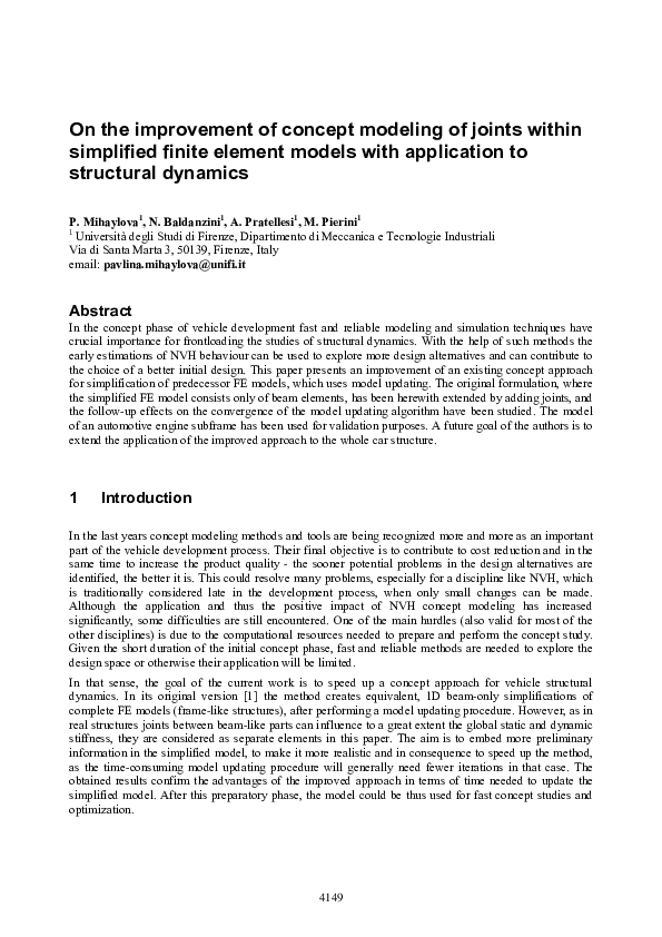 (PDF) On the improvement of concept modeling of joints within simplified finite element models ...