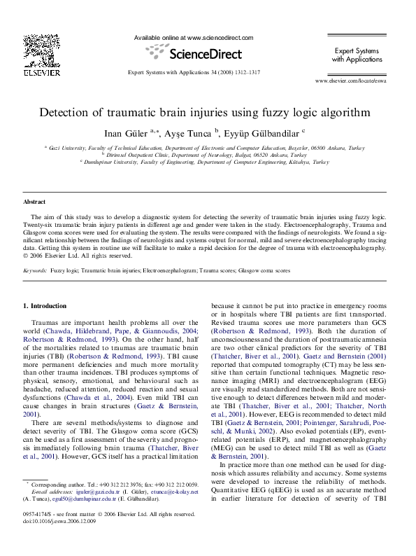 (PDF) Detection of traumatic brain injuries using fuzzy logic algorithm