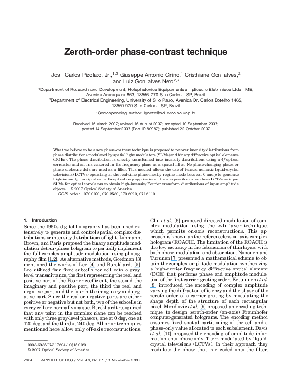 (PDF) Zeroth-order phase-contrast technique