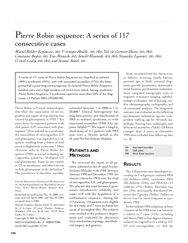 (PDF) Pierre Robin Sequence: A series of 117 consecutive cases