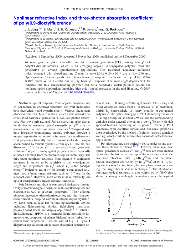 Pdf Nonlinear Refractive Index And Three Photon Absorption