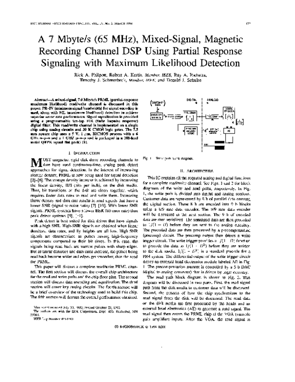 (PDF) A 7 Mbyte/s (65 MHz), mixed-signal, magnetic recording channel DSP using partial response ...
