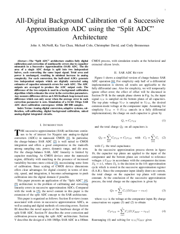 (PDF) All-Digital Background Calibration of a Successive Approximation ADC Using the “Split ADC ...