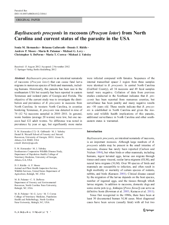 (PDF) Baylisascaris procyonis in raccoons (Procyon lotor) from North ...